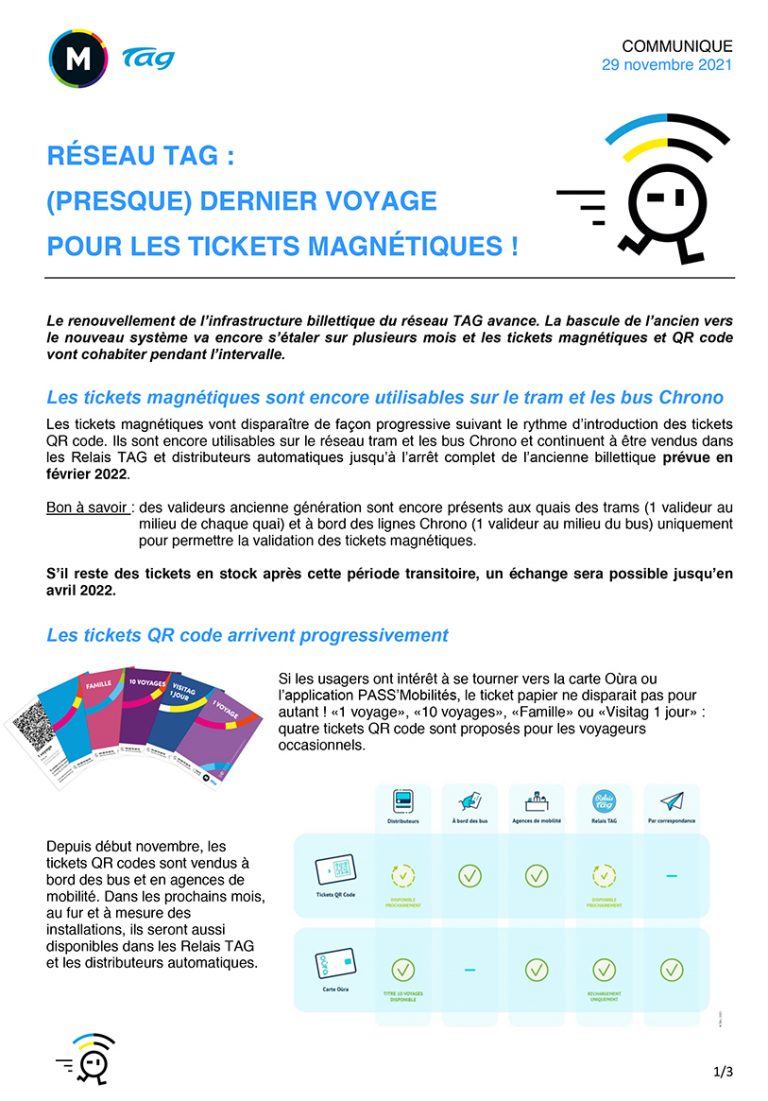 RÉSEAU TAG : DERNIER VOYAGE POUR LES TICKETS MAGNÉTIQUES ! – Notre Dame de Mesage – Site ...